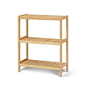 HLXZN 3 Tier Bamboo Shelf Storage Organizer Rack Toilet Utility Shelves Standing Shelf Units for Bathroom, Living Room, Kitchen