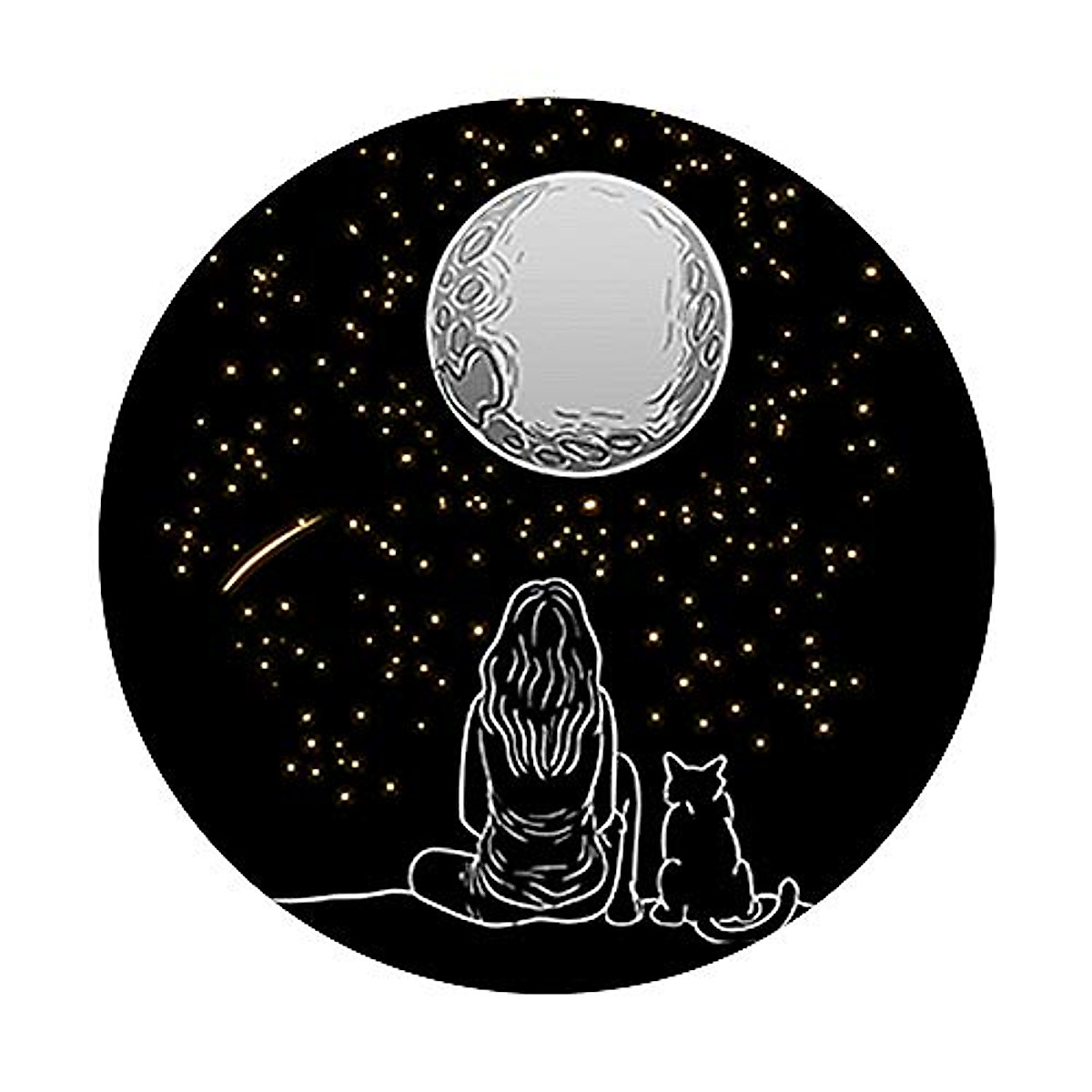 Full Moon Cat Stargazing Cool Lunar Sphere Stargazer Gift PopSockets PopGrip: Swappable Grip for Phones & Tablets
