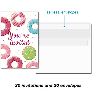 Cute Donut Three is Sweet 3rd Birthday Party Invitations with Envelopes Set of 20 Dessert Sweets Donut 3 Years Old Birthday Party Invites