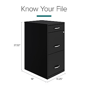 Hirsh Industries Space Solutions 18in Deep 3 Drawer Metal Organizer File Cabinet Black, Letter Size, Fully Assembled
