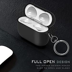Hybrid Silicone Protective Case Compatible with AirPods 3, AirPods 3rd Generation 2021 with Keychain Slim Two Piece Snaps On Case Black Thin Blue Line Flag