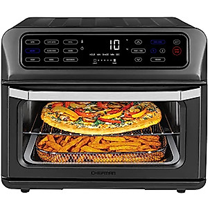 Chefman Toast-Air Touch Air Fryer Toaster Oven Combo, 4-In-1 Black Convection Oven Countertop, Cook a 10-In Pizza, 4 Slices of Toast, Air Fry, Bake, Air Broil, Dehydrate, 21 Qt