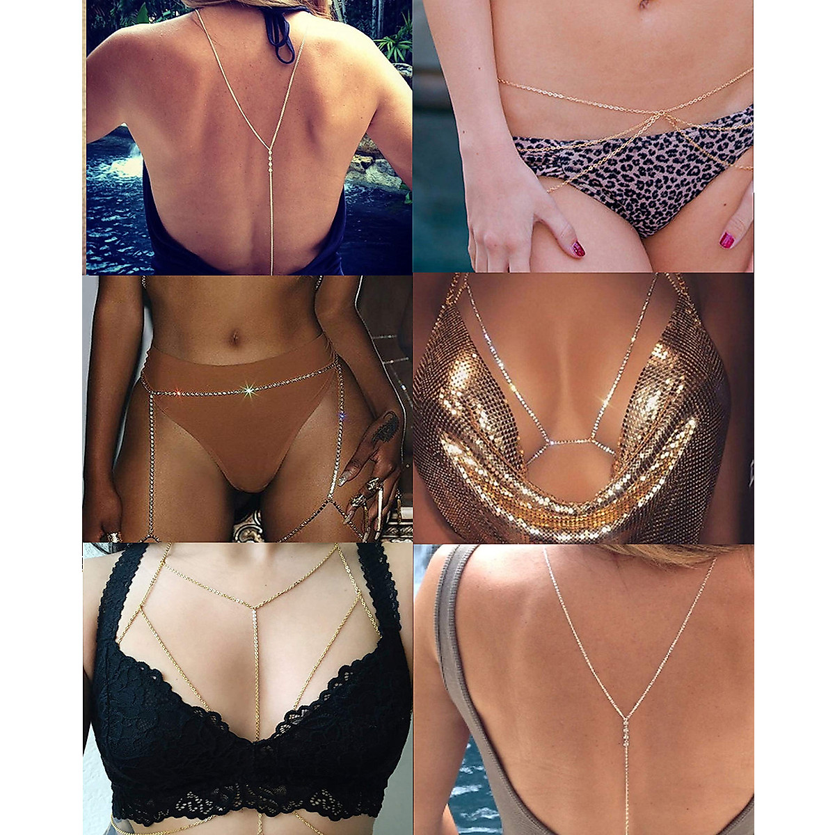 Tornito 6-8Pcs Sexy Belly Waist Chain Bikini Body Chain Summer Beach Body Jewelry Set for Women Gold Tone (A2:6Pcs, Gold Tone)