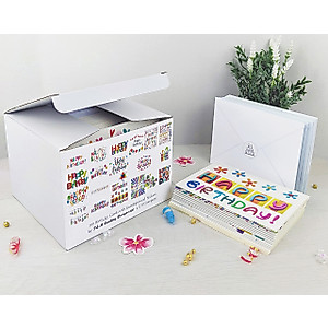 100 Happy Birthday Cards Bulk, Blank Inside with Envelopes and Stickers, – 20 Unique Bright Colorful Designs Notes, Large 5x7 Inches Folded, Thick Cardstock in a Sturdy Packaging