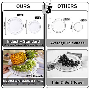 WELLIFE 350Pcs Silver Plastic Plates with Disposable Silverware and Cups, Include: 50 Dinner Plates 10.25”, 50 Dessert Plates 7.5”, 50 Silver Rim Cups 9 OZ, 50 Pre Rolled Napkins Packed in