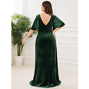 Ever-Pretty Women's Trumpet Short Sleeve Plus Size Velvet Formal Dinne Party Dress Dark Green US18