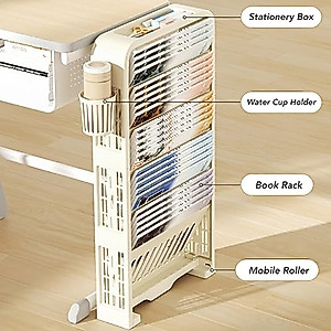 Fabater Movable Bookshelf Cart, 5 Tier Rolling Utility Cart, Mobile Book Cart with Pen Holder, Removable Storage Book Shelves, File Organizer for Home, Office, Kitchen, Classroom (Cream)