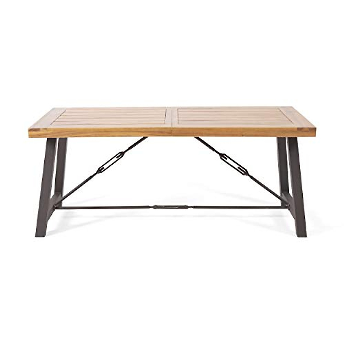Christopher Knight Home Obharnait Industrial Dining Table, Teak Finish, Rustic Metal