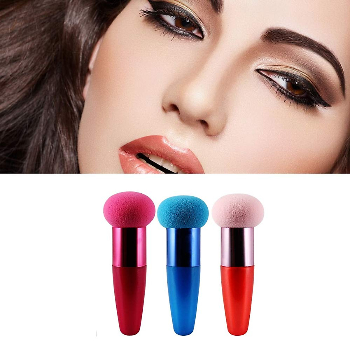 2Pcs Makeup Sponge Mushroom Facial Foundation Sponges Makeup Blending Sponge Powder Puff Makeup Tools with Handle Case for Liquid Foundation Creams and Powders