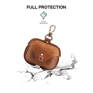 AirPods Leather Case, MRPLUM Genuine Leather Pro Protective Portable Shockproof Cases Cover with Key Chain Compatible with Airpods Pro Charging Case (Brown)