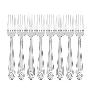 Pfaltzgraff Mirage Frost 45-Piece Stainless Steel Flatware Set with Serving Utensil Set and Metal Storage Caddy, Service for 8