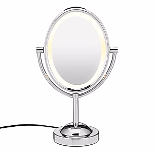 Conair Lighted Makeup Mirror with Magnification, Oval Mirror, LED Vanity Mirror, 1X/7X Magnifying Mirror, Double Sided Mirror, Corded in Polished Chrome