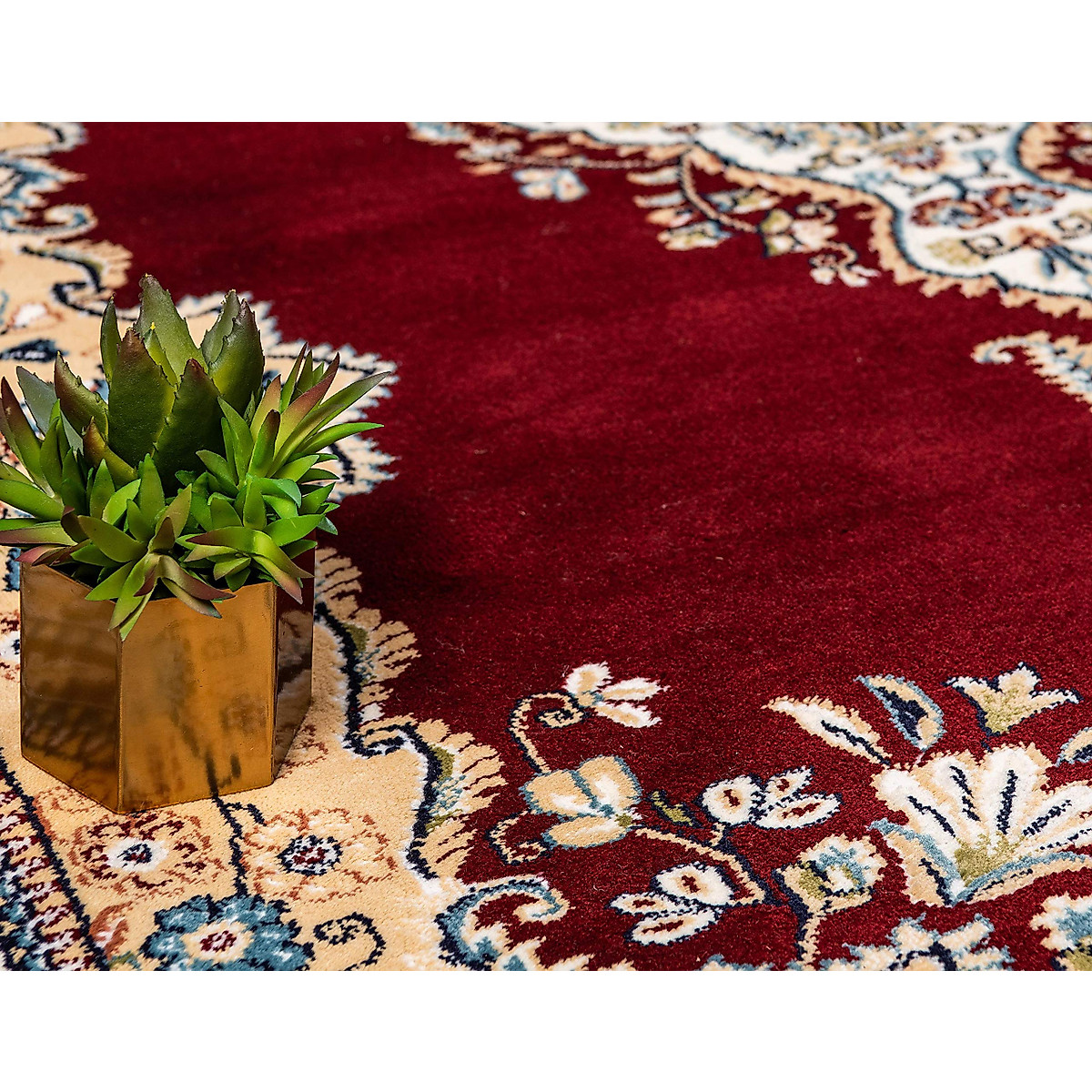 Unique Loom Narenj Collection Classic Traditional Medallion Textured Design Area Rug, 8' x 10' Rectangle, Burgundy/Blue