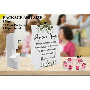 Baby Pacifier Hunt Baby Shower Games, Gender Reveal Game, 8×10 Sign and 50 Mini Acrylic Pacifier, Favorite Adults Kids Games for Baby Shower Activities, Gender Neutral Boy and Girl BPH03