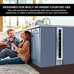 Koolatron 7 Bottle Slim 6-Inch Wine Cooler Refrigerator Built In Under Counter Wine Fridge with Digital Touch Controls Front Venting Design Stainless Steel Door Frame for Home or Office