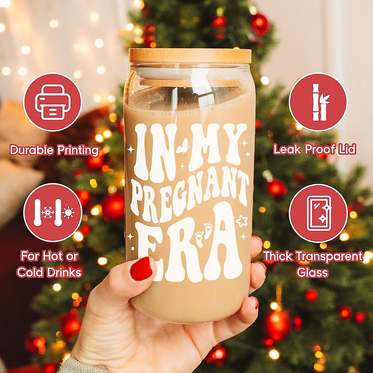 Fairy's Gift Pregnant Women Iced Coffee Cup, Cute Pregnant Mom Gifts, New Mom Gifts, 16 oz Coffee Glass Cup, Christmas, Baby Shower, Pregnancy Gifts for Expecting Mom, Mom to Be, First Time Mom