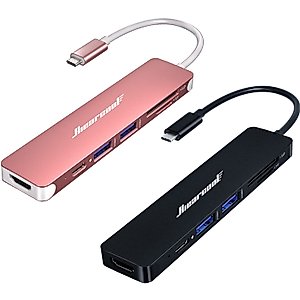 Hiearcool USB C Hub, MacBook Pro Adapter USB C Dongle, 7 in 1 USB C to HDMI Multi-port Adapter Compatible for USB C Laptops Nintendo and Other Type C Devices (Carbon Black+Rose Gold)