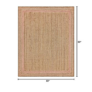 Well Woven Larkspur Border Pattern Contemporary Blush & Natural Color Hand-Braided Basket Weave Jute 5' X 7'6" Area Rug
