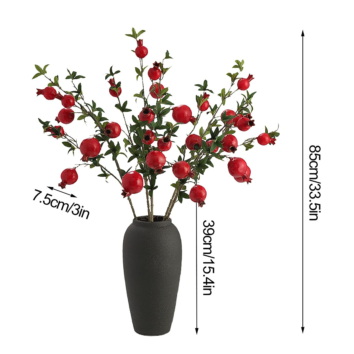 HYLYING 3 Pcs Artificial Pomegranate Branches 33.5 Inch Simulation Pomegranate Bouquet Greenery Plants Pomegranate Berries for Home Garden Wedding Party Decoration