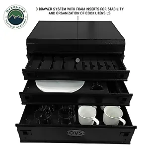 Overland Vehicle Systems Ultimate 39 Piece Utensil Set - Black Powder Coat Universal - 6061 Aircraft-Grade Aluminum Storage Box - Heavy Duty Grab Handles