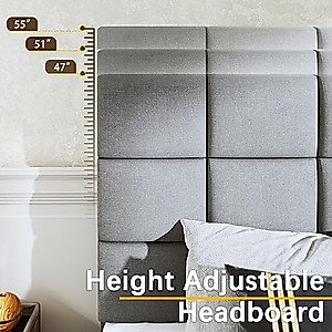 Fluest Queen Bed Frame Upholstered Bed Frame Platform with Adjustable Headboard Linen Fabric Tufted Headboard Wooden Slats Support, No Box Spring Needed, Easy Assembly, Mattress Foundation, Light Grey