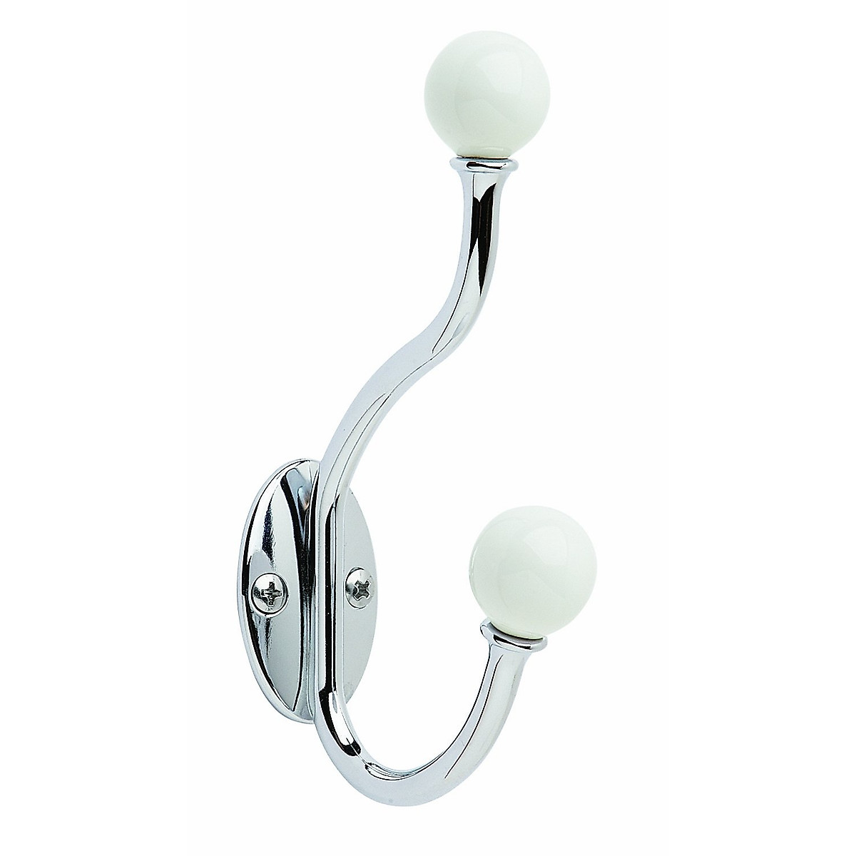 Amerock | Coat Hook | Wall Mount | White / Polished Chrome | 1 Pack | Robe Hook | Towel Hook | Entryway Hook | Bathroom Hook