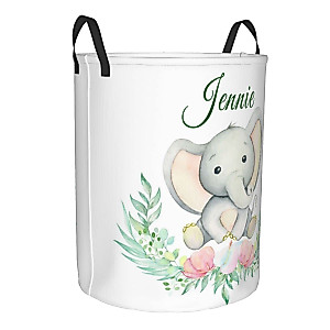 Puurbol Custom Cute Baby Elephant Laundry Hamper with Name Personalized Storage Bin Laundry Baskets For Bathroom