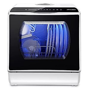 AIRMSEN Portable Countertop Dishwasher, Compact Mini Dishwasher with 5L Built-in Water Tank, 5 Washing Programs & Air-Dry Function, Baby Care, Glass & Fruit Wash for Apartments, Dorms and RVs