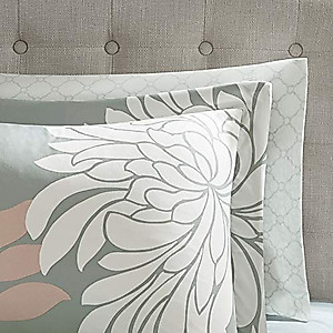 Madison Park Essentials Maible Cozy Bed in A Bag Comforter with Complete Cotton Sheet Set-Floral Medallion Damask Design All Season Cover, Decorative Pillow, Queen (90 in x 90 in), Blush/Gray