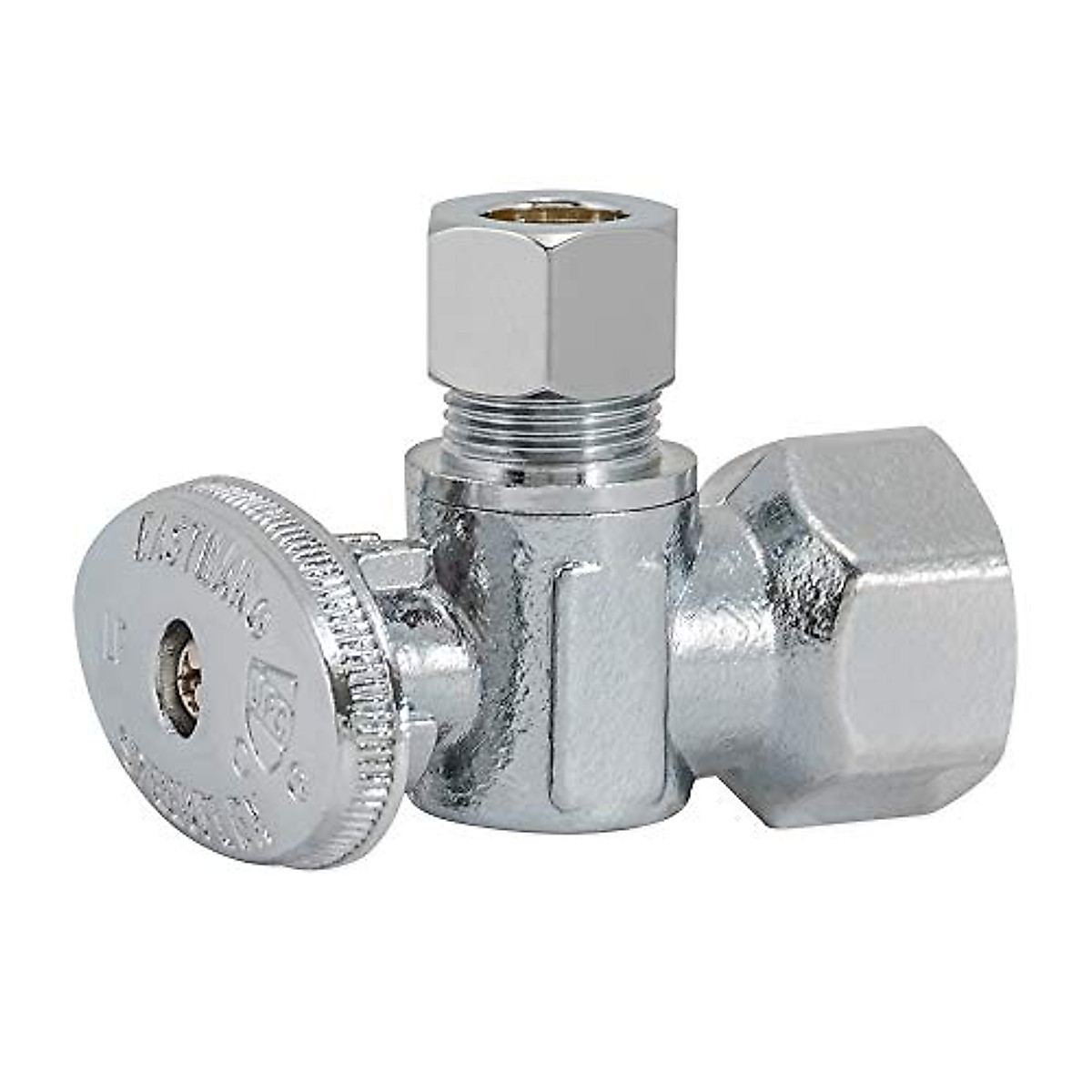 Eastman 1/2 Inch FIP x 3/8 Inch OD Compression Quarter Turn Angle Stop Valve, Brass Plumbing Fitting, Chrome, 10733LF