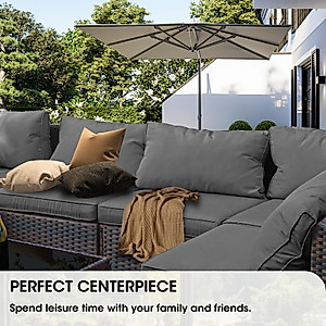 Grezone Patio Furniture Set 7 Piece Outdoor Wicker Sectional Sofa - All Weather High Backrest PE Rattan Couch Conversation Set with Cushion & Glass Top Table for Backyard Deck Porch, (grey)