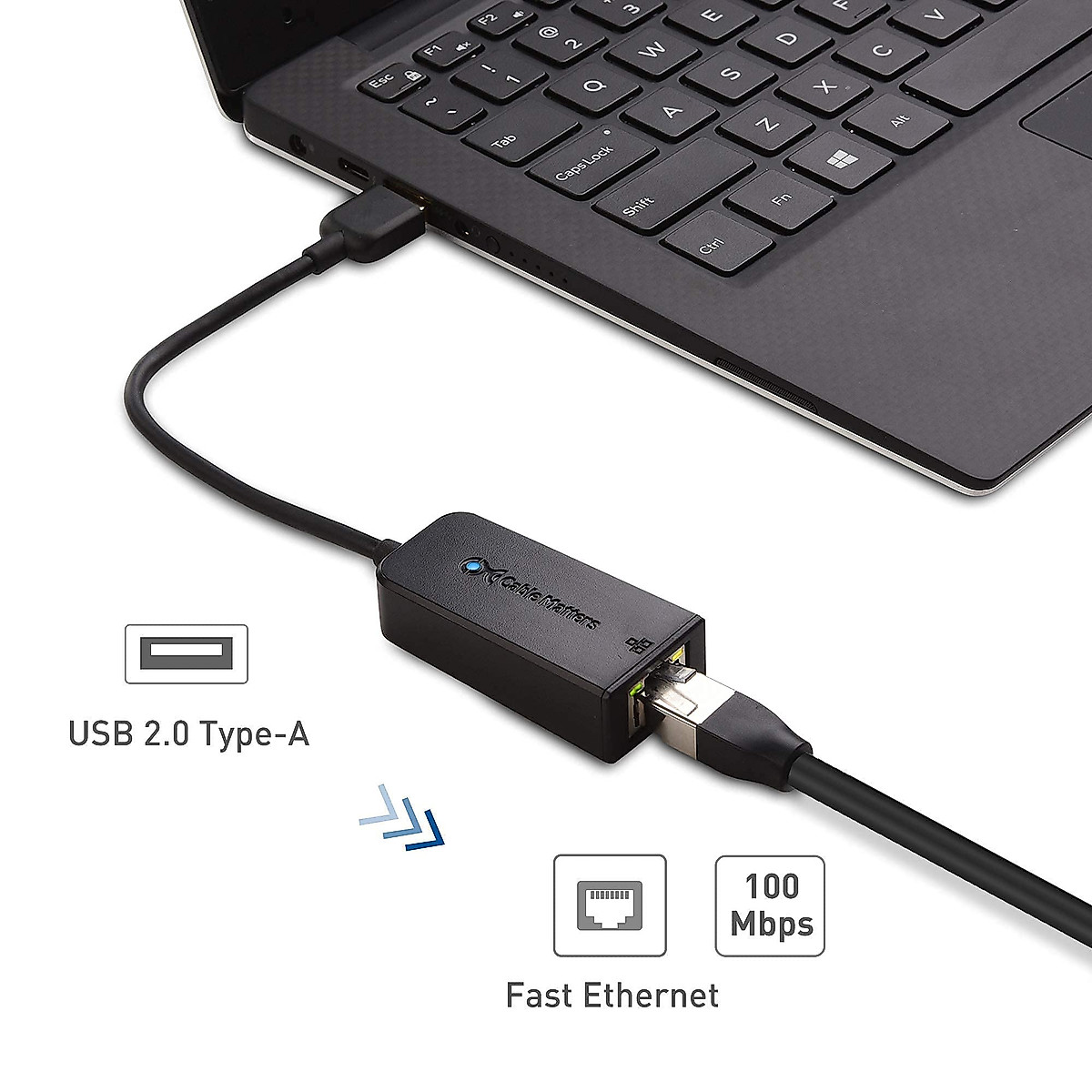 Cable Matters USB to Ethernet Adapter Supporting 10/100 Mbps Ethernet Network in Black & Snagless Cat6 Ethernet Cable
