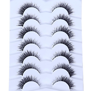 Wleec Beauty Lashes Cat Eye, Short False Eyelashes Natural Look with Clear Band, 12mm Wispy Eye Lashes Fluffy (7 Pairs, Black, CC95)