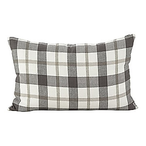 SARO LIFESTYLE Classic Plaid Pattern Cotton Down Filled Throw Pillow, 12" x 20", Grey
