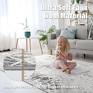 8x10 Washable Large Area Rug for Living Room Non Slip Boho Moroccan Bedroom Rug Indoor Farmhouse Geometric Floor Mat Soft Low Pile Woven Carpet for Classroom Office Under Dining Table(Gray)