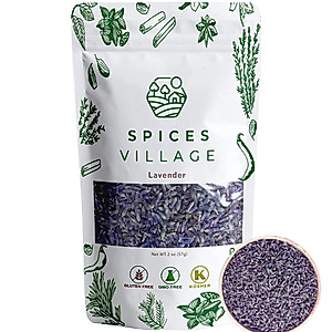 SPICES VILLAGE Lavender [ 2 oz ] Dried Lavender Buds, Natural Lavender Buds for Food, Herbal Tea, Potpourri, Wedding Confetti, Pillow - Kosher, Gluten Free, Vegan, Non GMO, Resealable Bulk Bag