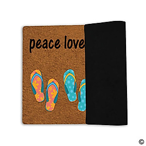 MsMr Funny Door Mat Entrance Floor Mat Peace Love and Flip Flops Non-Slip Doormat Welcome Mat 23.6 inch by 15.7 inch Machine Washable Non-Woven Fabric