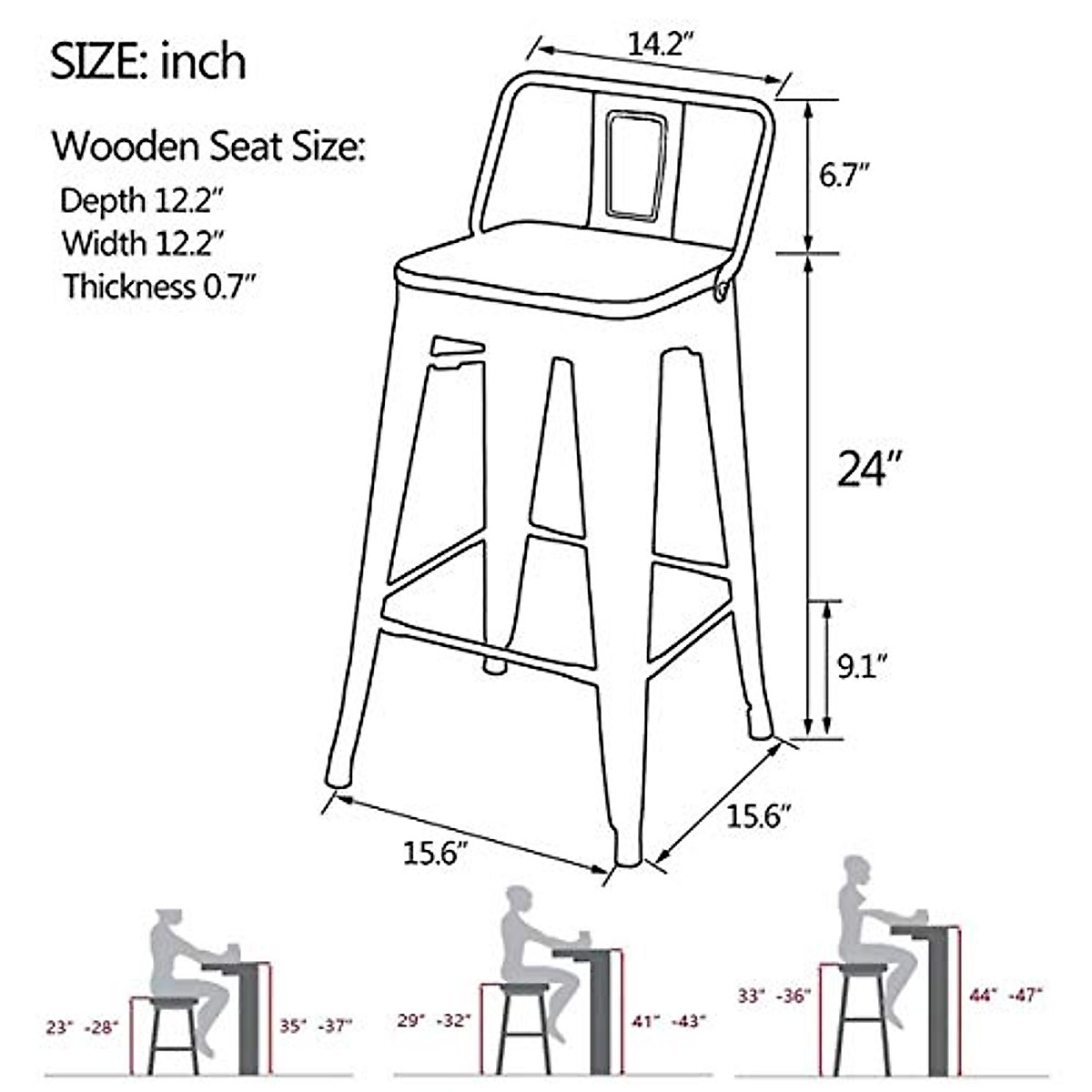 Yongqiang 24" Swivel Metal Bar Stools with Backs Counter Height Barstools Set of 4 Industrial Kitchen Dining Bar Chairs with Wooden Seat White