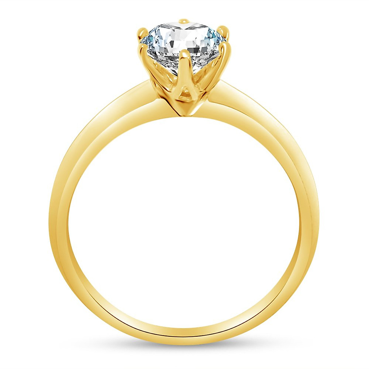 Size - 7.5 - Solid 14k Yellow Gold Round Cut Six Prong Knife Edge Solitaire Engagement Ring CZ Cubic Zirconia 1.25ct.