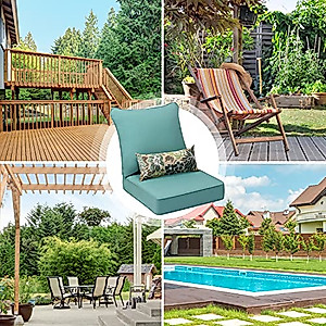 Aoodor 24” x 24” Patio Furniture Outdoor Deep Seat Single Chair Sofa Cushion Back Olefin Fabric Slipcover Sponge Foam - Blue Color Set of 6 (2 Back 2 Seater 2 Pillow)