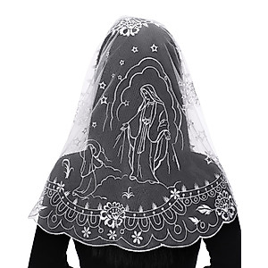 Bozidol Catholic Mantilla Chapel Veil Spanish Religious Prayer Veil Lace Church Head Covering with Hair Clips (White)
