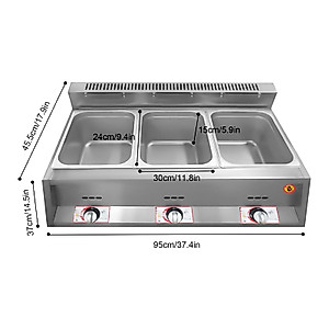 DOONARCES 3-Pan 18L Gas Food Warmer Commercial Countertop Deep Gas Fryer Propane LPG Stainless Steel Buffet Steam Cooking Heating Pot with Lids for Catering Restaurants Home Party (3 Pan)