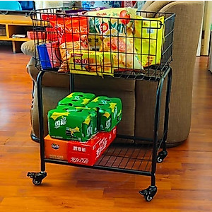 Rolling laundry cart, laundry basket, easy storage cart, easy moved laundry basket, laundry cart with wheels ,2 wheels with breaker.Metal basket,Black (black)