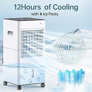 AGILLY 3-in-1 Evaporative Air Cooler, 3 Wind Speeds, 60°Oscillation Swamp Cooler, 12H Timer, Remote Control & LED Screen, Portable Air Conditioner Fan for Small Room Home & Office, White