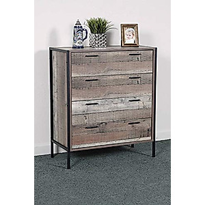 OS Home and Office Furniture Model Metal Frame and Legs four drawer chest, Rustic Reclaimed Barnwood Laminate