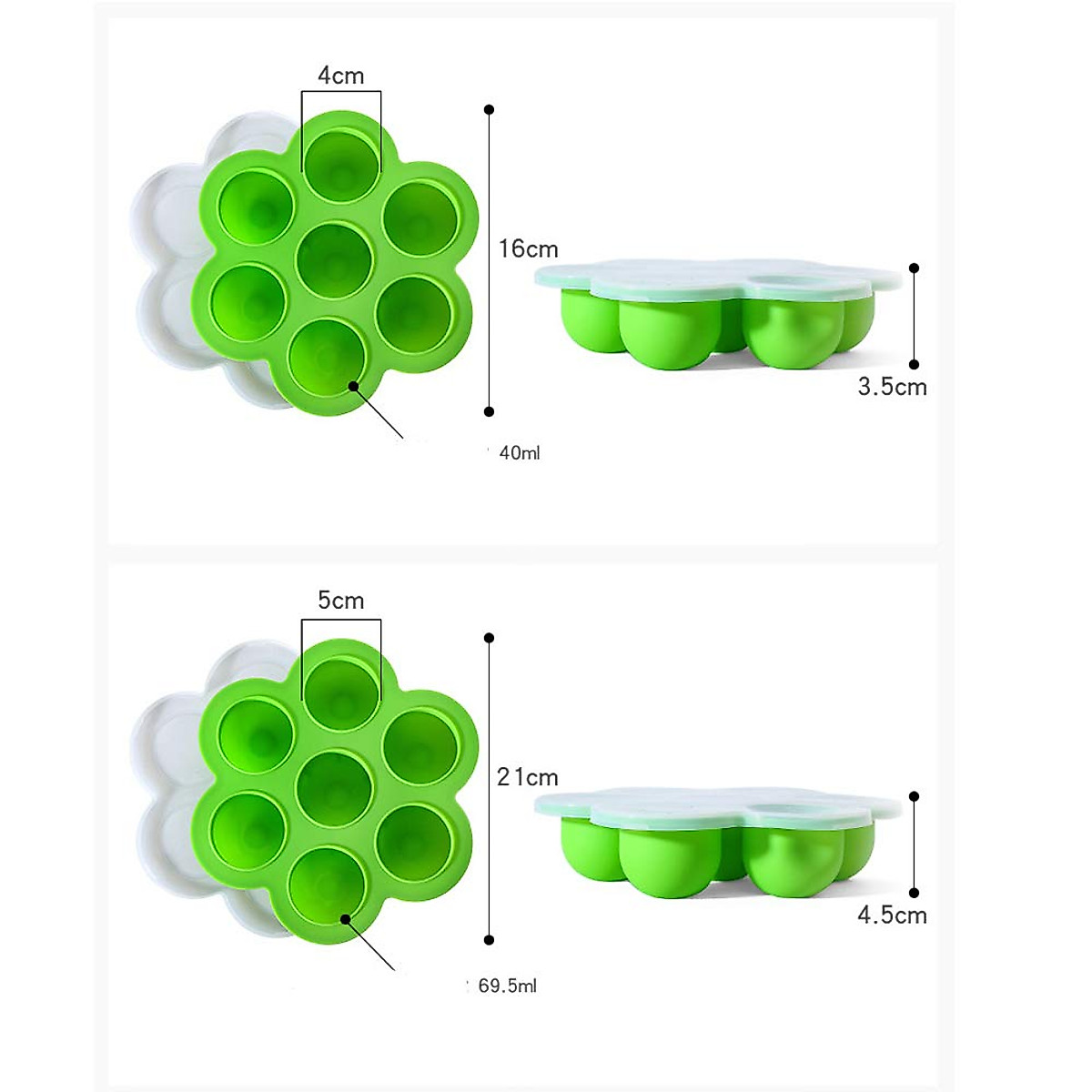 Silicone Egg Bites Molds with Lid for Instant Pot, 2 Packs (For 3qt (6.3"x6.3"x1.6"), Blue+Green)