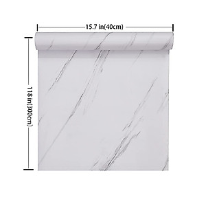 Glossy Marble Wallpaper Granite Gray/White Peel and Stick Self Adhesive Removable Waterproof Countertop Paper for Cabinet Furniture Kitchen Viny Film, 15.8″ ×118″