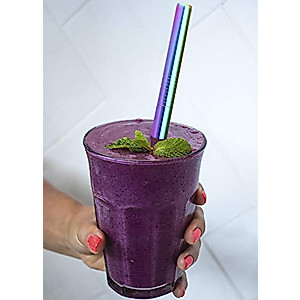 5 Pcs 10" Reusable Boba Straws & Smoothie Straws - Rainbow Colors & Angled Tips, 0.5" Wide Stainless Steel Straws, Metal Straws for Bubble Tea, Milkshakes, Jumbo Drinks | 2 Cleanning Brushes & 1 Case