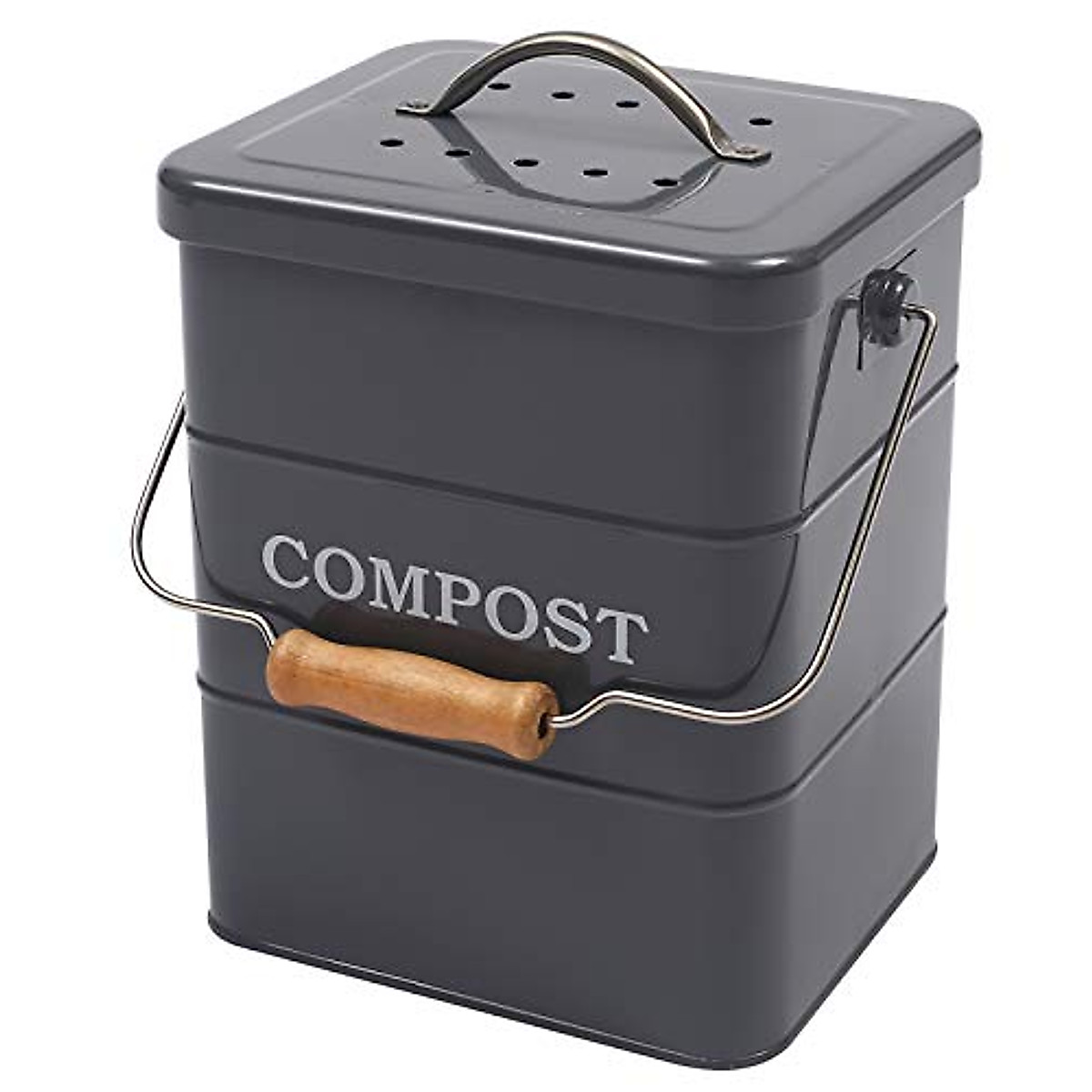Xbopetda Stainless Steel Compost Bin for Kitchen Countertop,1 Gallon, includes Charcoal Filter,Compost Bucket Kitchen Pail Compost with Lid -Gray