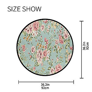 ALAZA Flower Classic Vintage Round Area Rug for Living Room Bedroom 3' Diameter(92 cm)